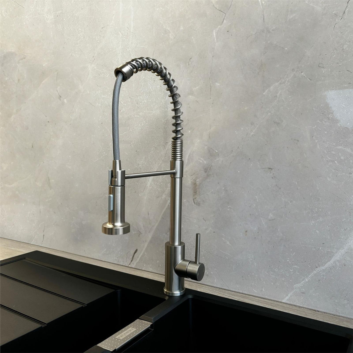 Liquida CT593BS Brushed Steel Spring Kitchen Mixer Tap With Pull Out S