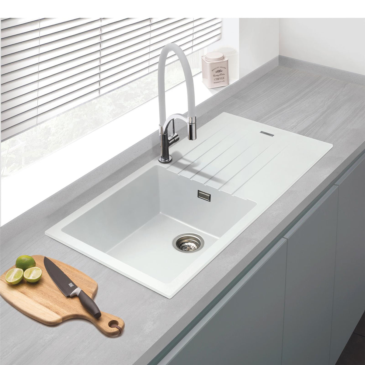 Liquida LG100WH 1.0 Bowl Granite Reversible Inset White Kitchen Sink W
