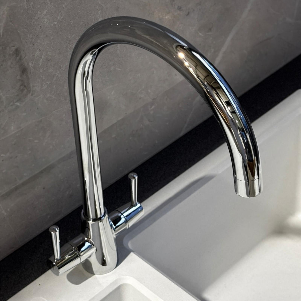 Liquida LU407CH Swivel Spout Swan Neck Twin Lever Chrome Kitchen Mixer